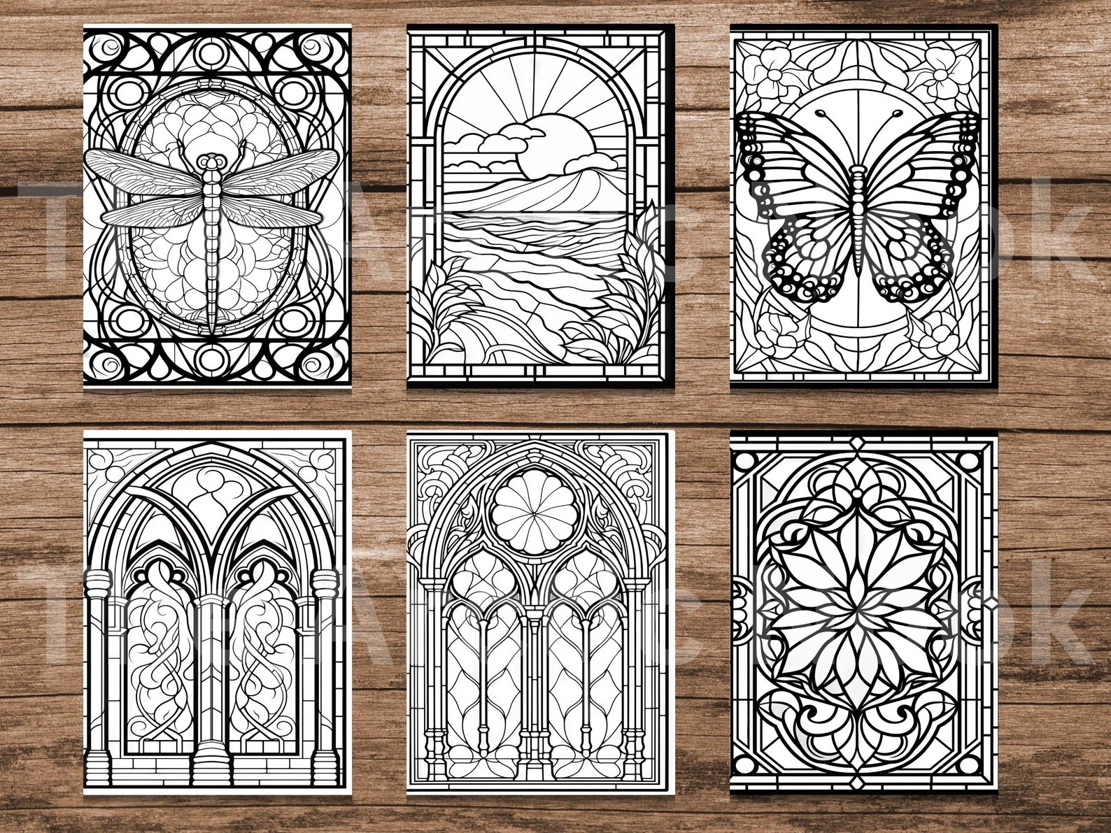 Stained Glass Coloring Book, Printable Beautiful Stained Glass Style ...