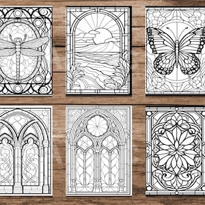 Stained Glass Coloring Book, Printable Beautiful Stained Glass Style ...