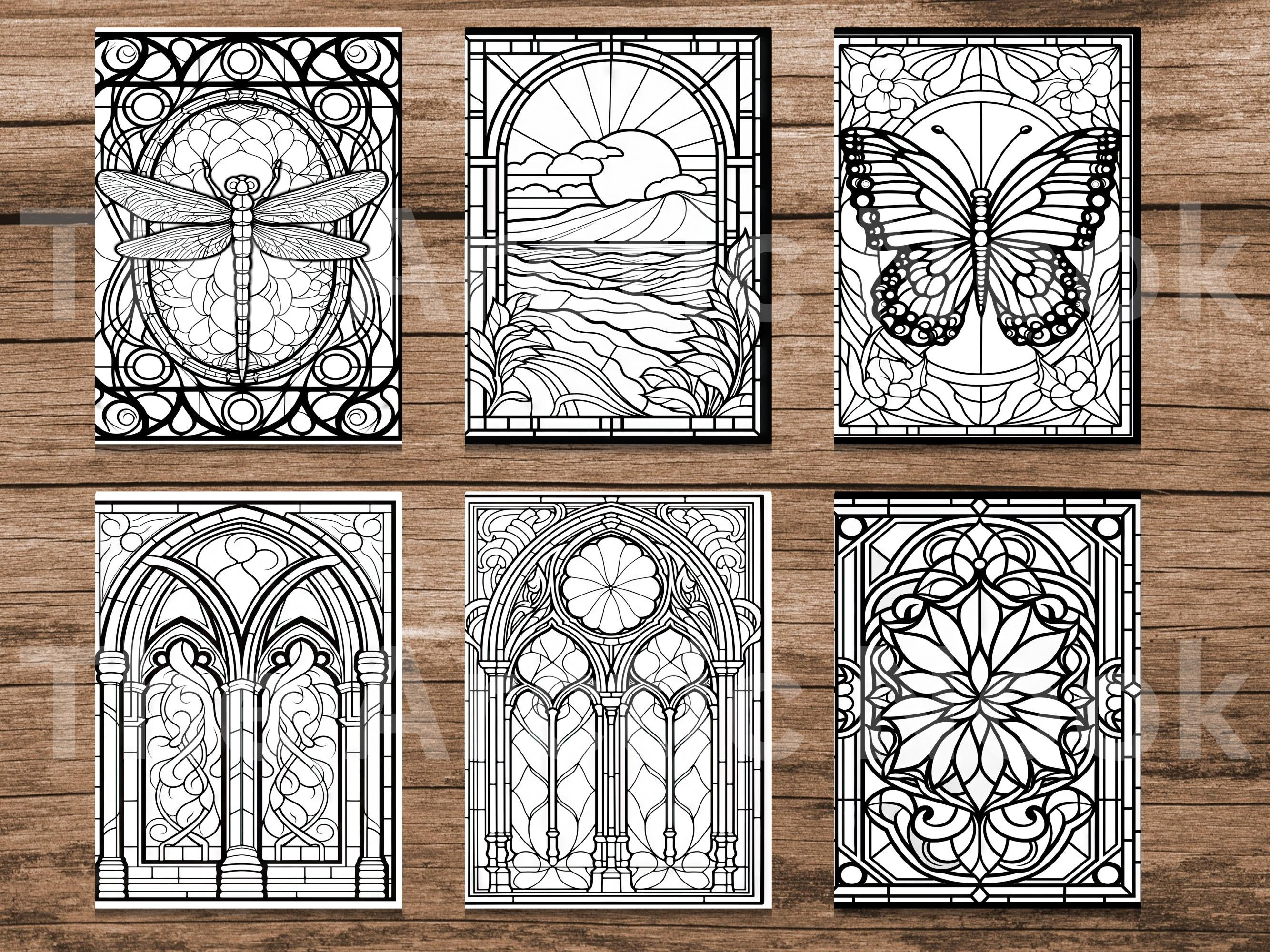 Stained Glass Coloring Book, Printable Beautiful Stained Glass Style ...