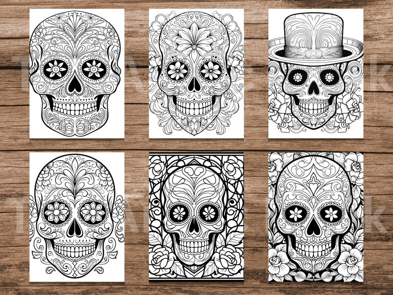 Sugar Skulls Coloring Book, Printable Sugar Skulls Day of the Dead ...