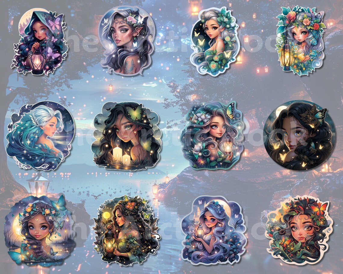Fantasy Ladies Stickers, Mystical Women PNG SVG Bundle (digital ...