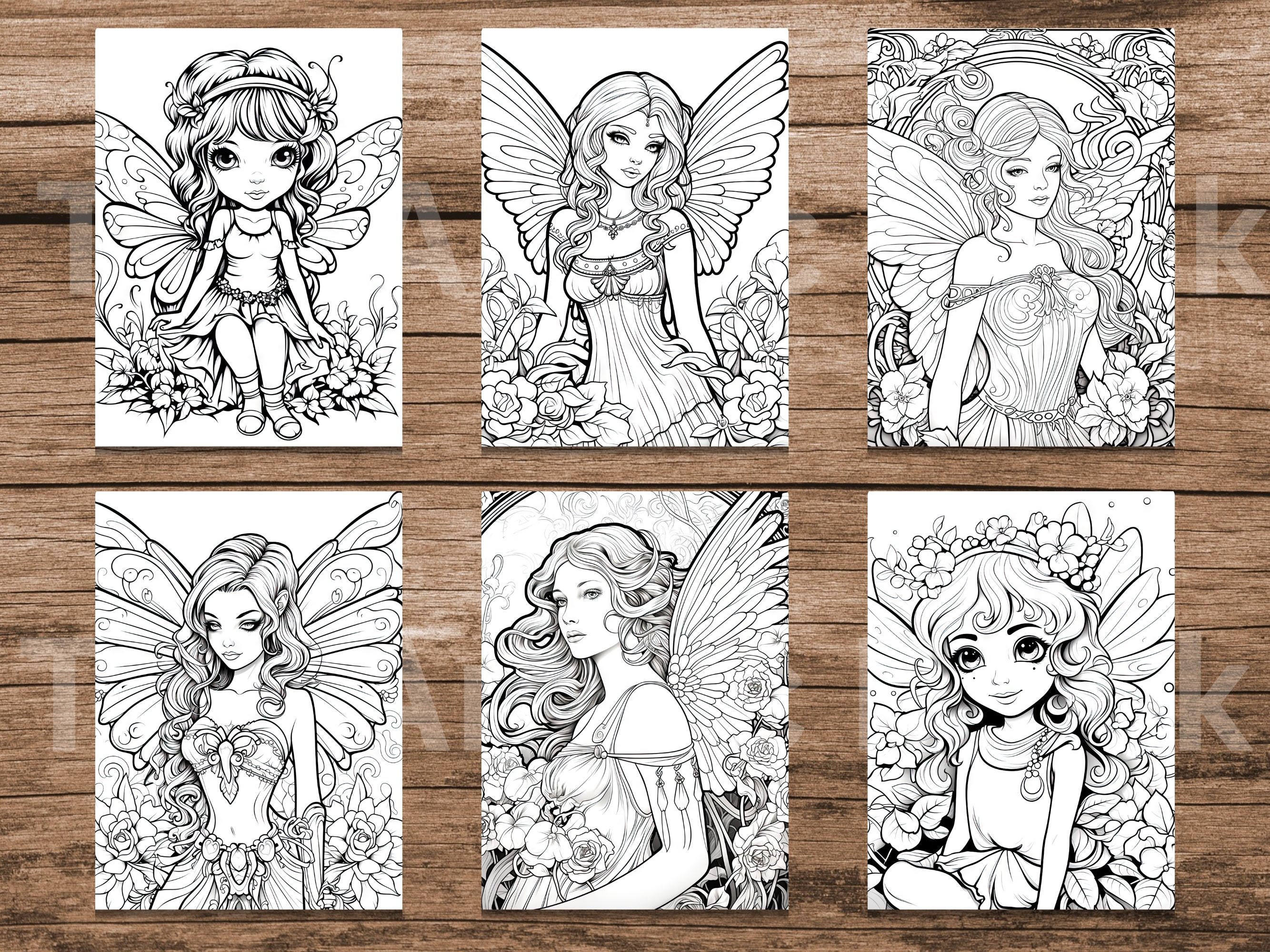 Beautiful Fairies Coloring Book, Printable Fantasy Beautiful Fairies ...