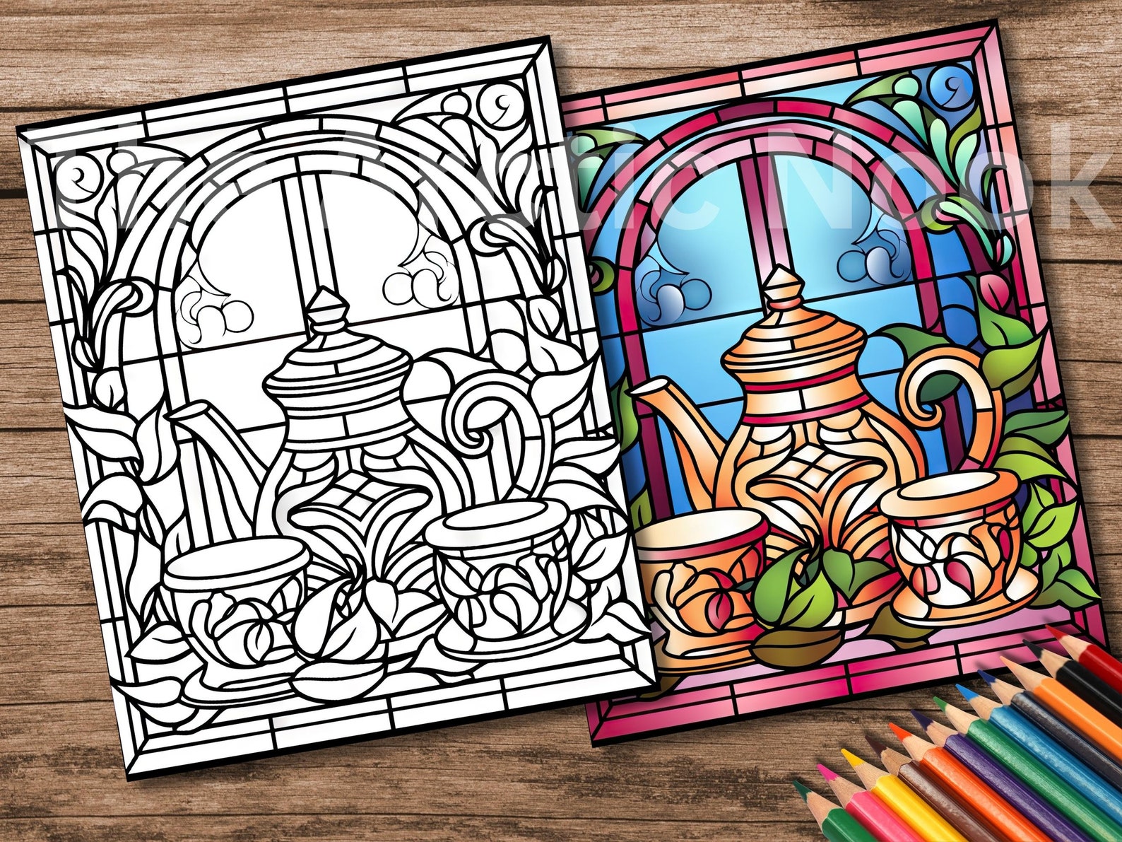 Whimsical Tea Sets Coloring Book, Printable Pretty Whimsical Tea Set ...
