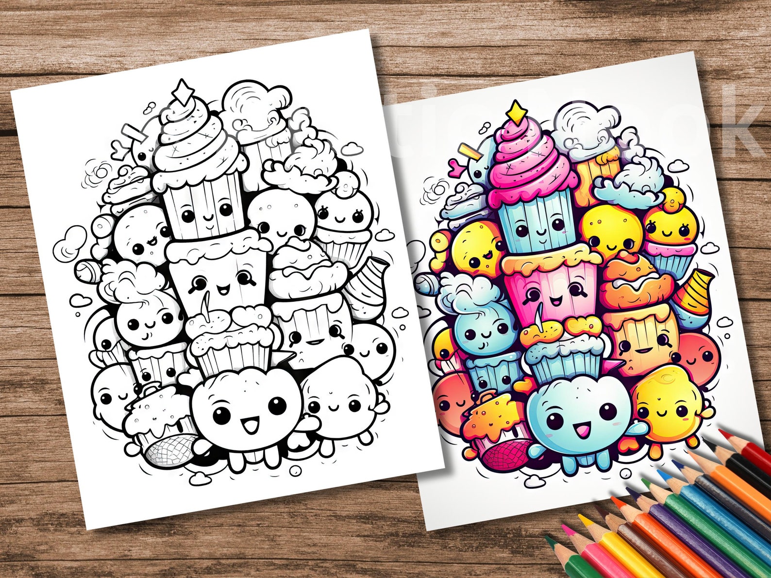 Kawaii Doodles Coloring Book, Printable Cute Adorable Kawaii Characters ...