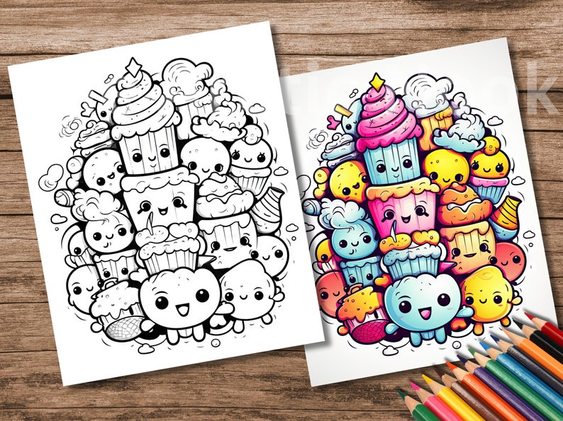 Kawaii Doodles Coloring Book, Printable Cute Adorable Kawaii Characters ...