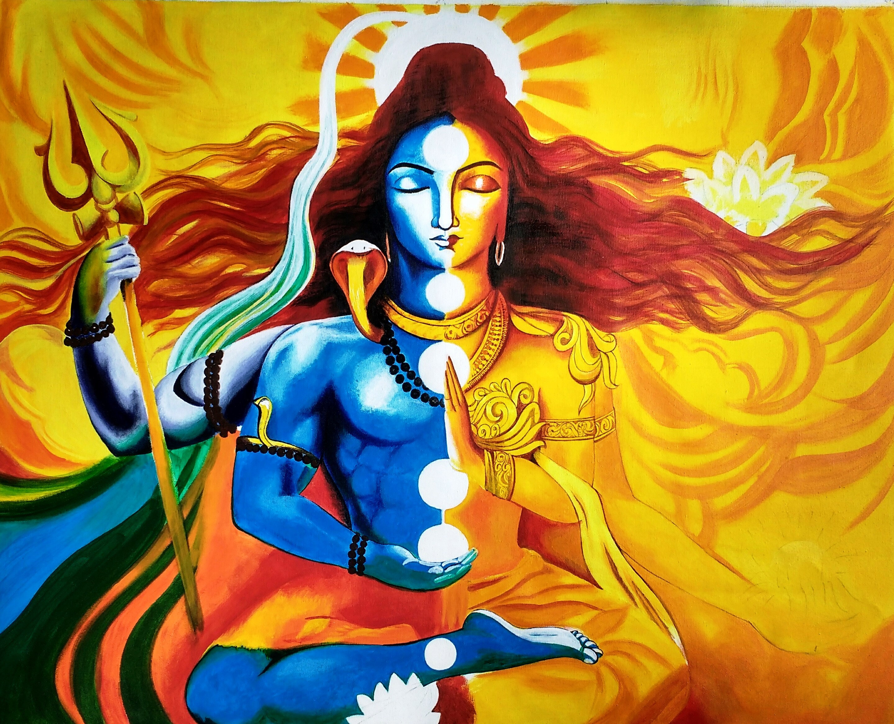 Ardhanarishwar Original Acrylic Painting on Loose Canvas 4028 , Lord ...