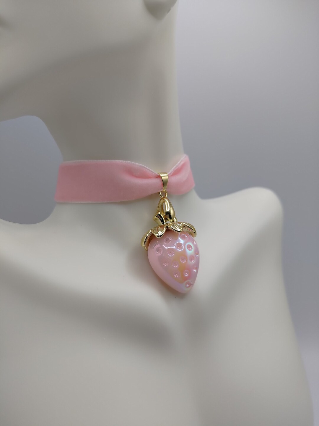 Cute Pastel Pink Strawberry Velvet Choker Kawaii Coquette - Etsy