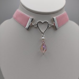 Coquette Pink Heart Crystal Teardrop Choker Pearl Silver - Etsy