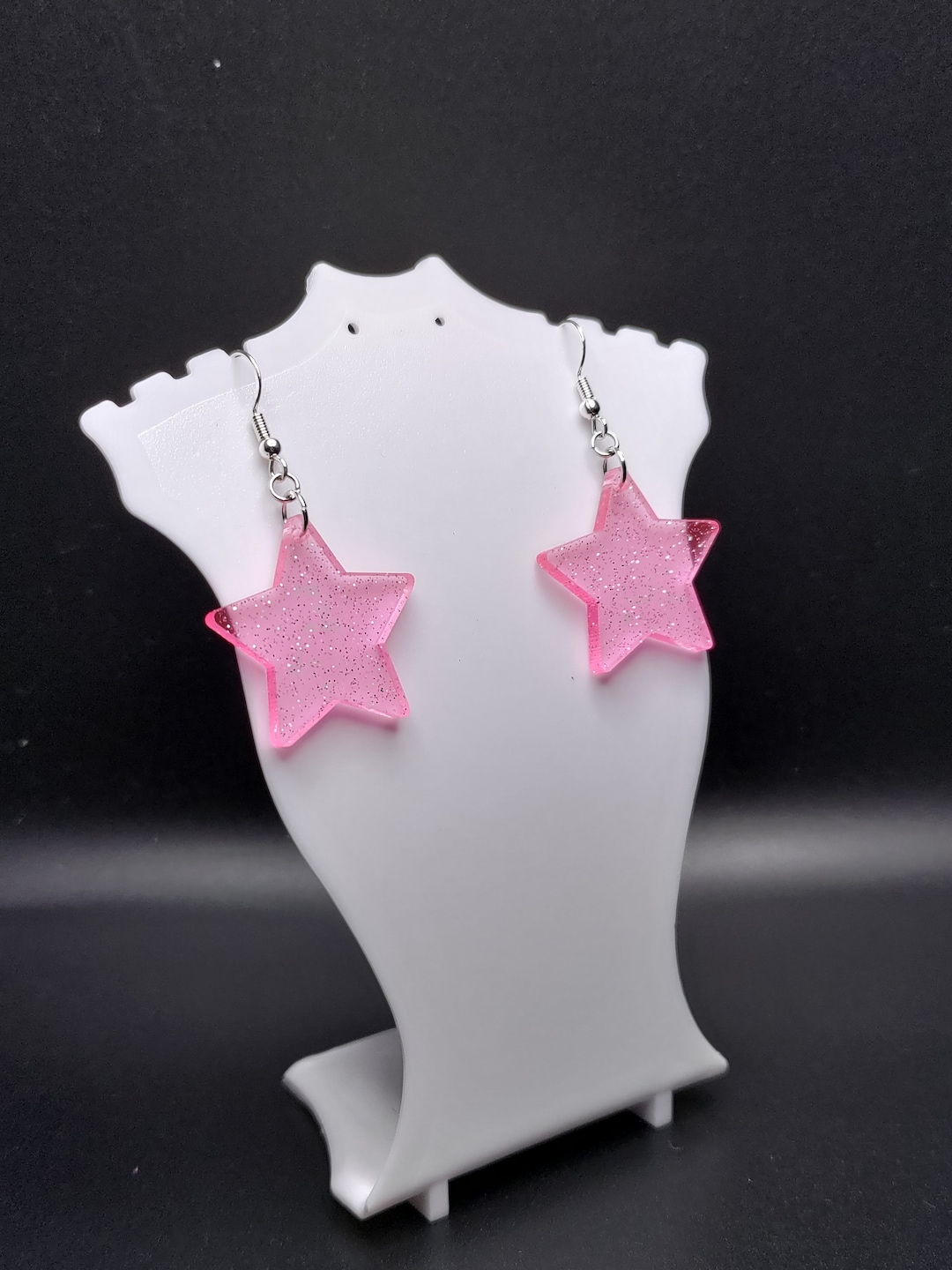 Glittery Pink Star Earrings, Kidcore, Decora, 80's - Etsy