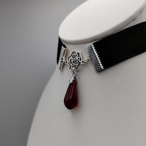 Gothic Rose Blood Red Drop Choker, Silver - Etsy