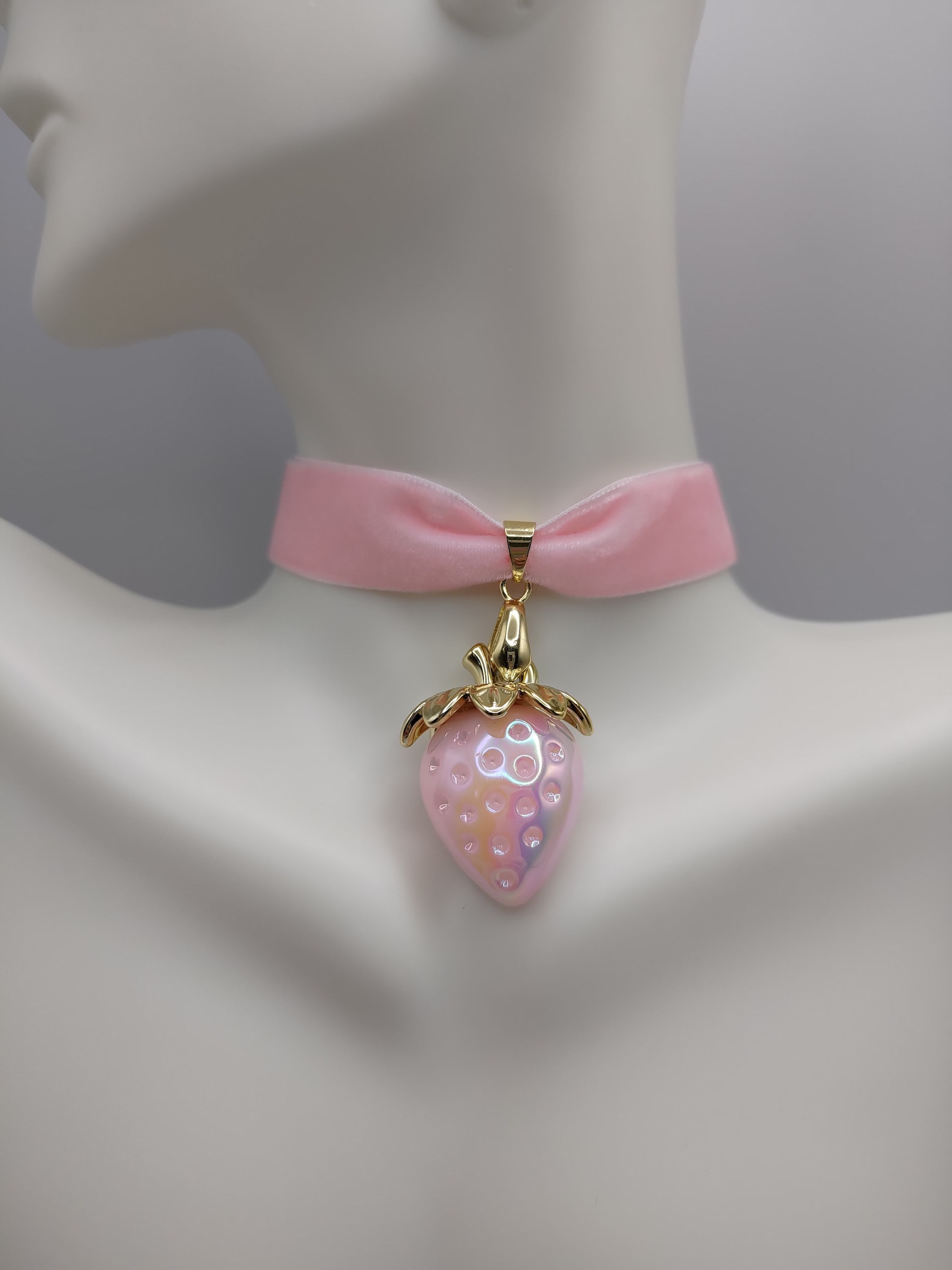 Cute Pastel Pink Strawberry Velvet Choker Kawaii Coquette - Etsy