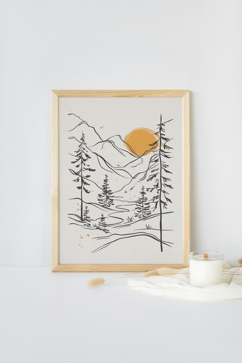 Minimalist Mountain Line Art Print: Modern Landscape Sketch (digital ...