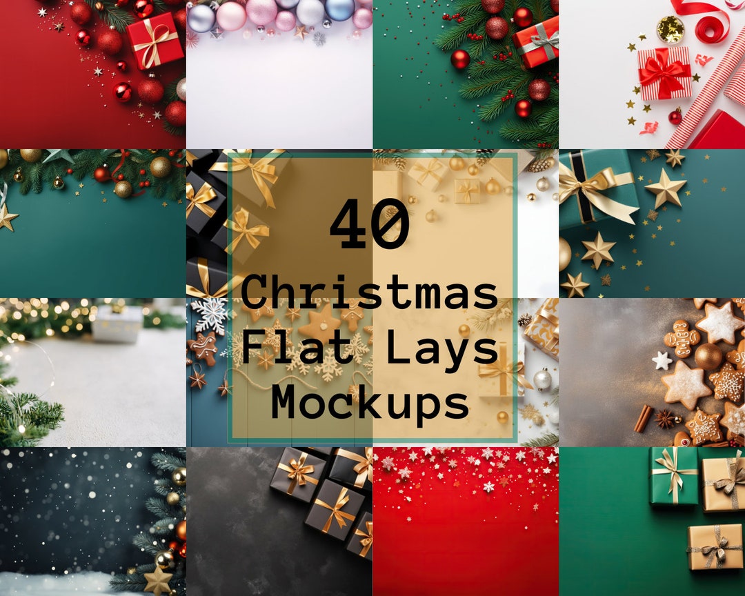 40 Christmas Flat Lay Backgrounds Bundle, Digital Christmas Flat Lays ...