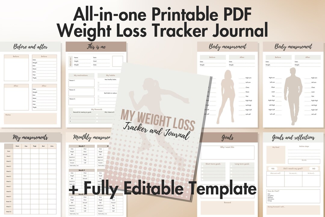 Weight Loss Tracker Journal, PLR Commercial Use Editable and Printable ...