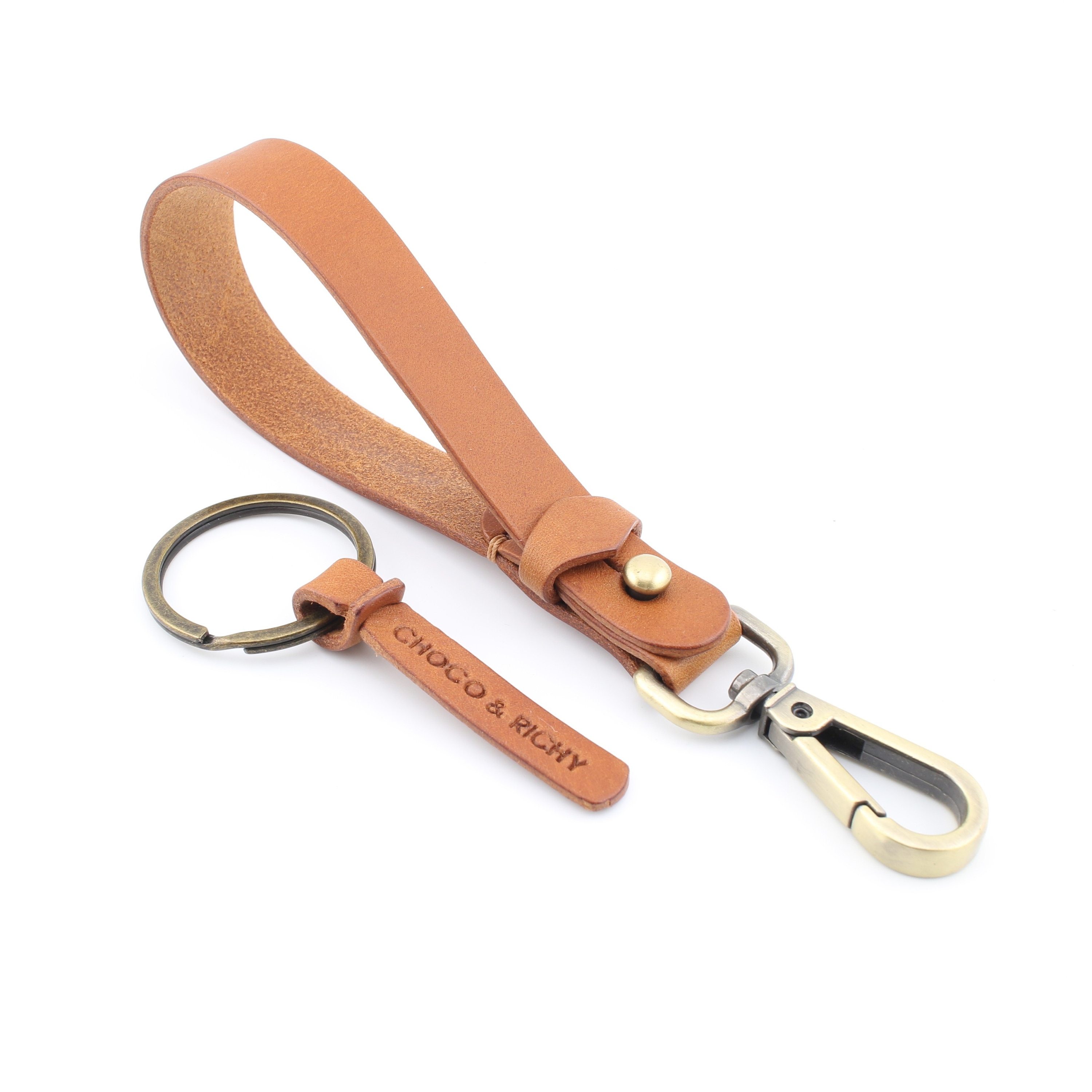 C&R RAVANA Handmade Leather Key Fob / Leather Loop Keychain With Button ...