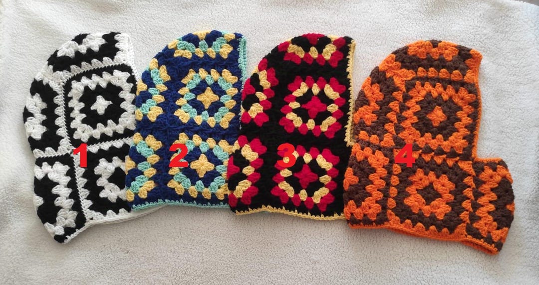 Crochet Balaclava, 8 Different Colors Unisex Balaclava, Granny Square ...