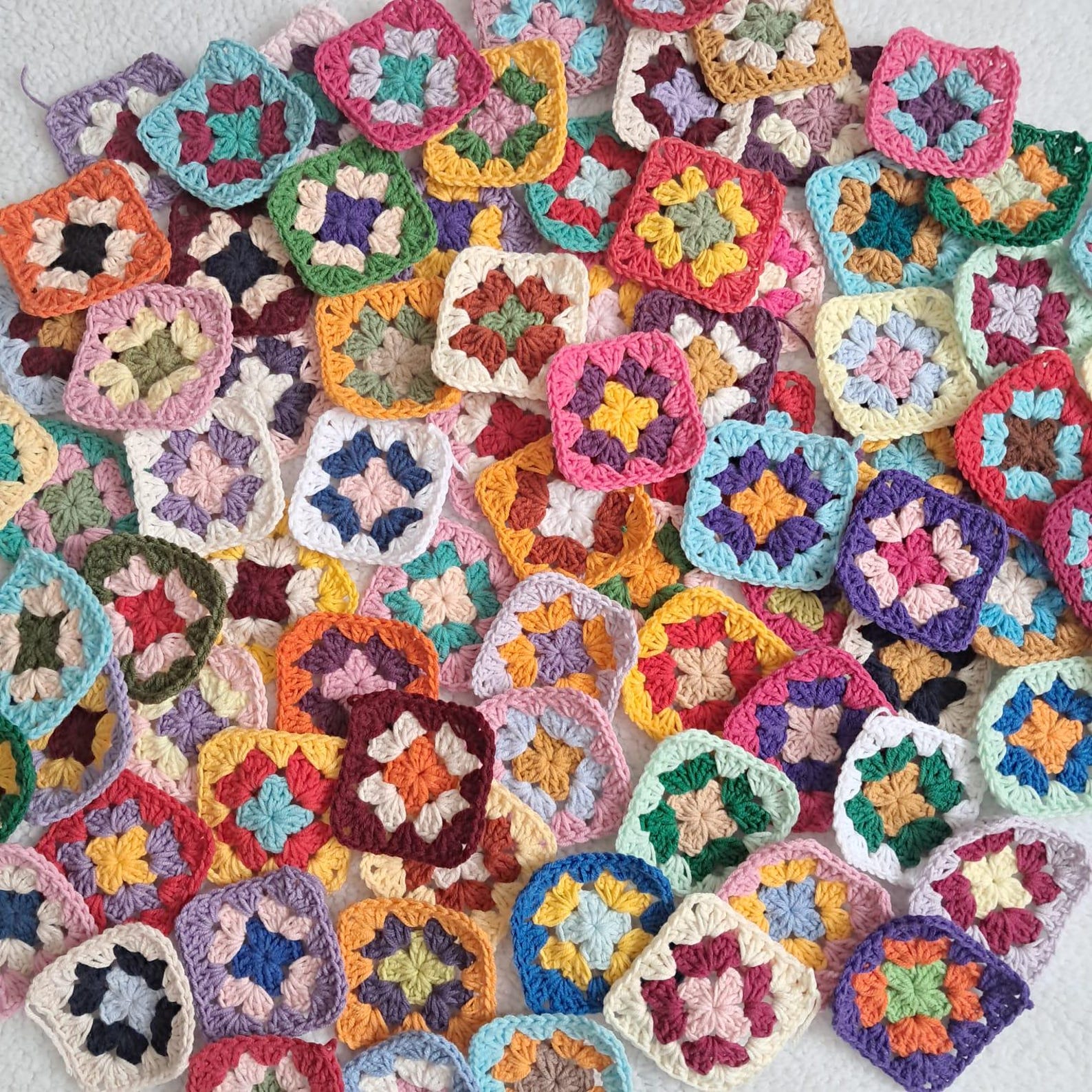 Handmade Crochet Granny Square Motif Set, Colorful Cotton Squares - Etsy