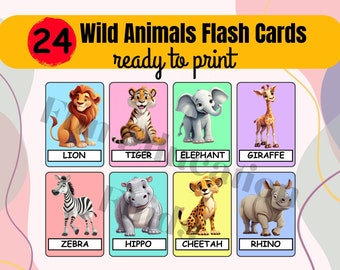 32 Wild Animals Flashcards / Image Cards for Kids. Nomenclature Cards ...