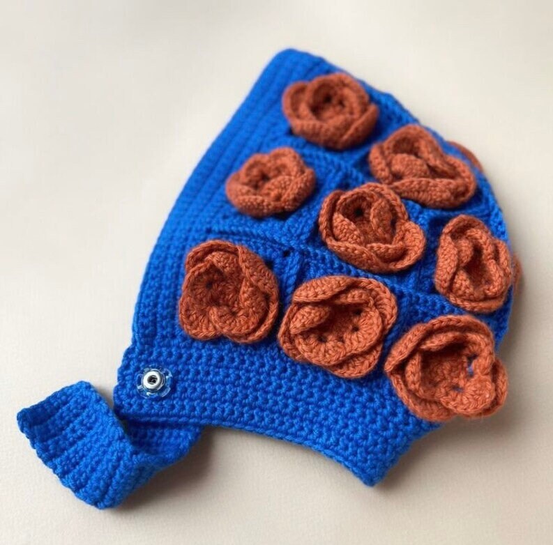 Hand Knit Tie Bonnet, Red Winter Warm Hat, Crochet Balaclava Bonnet ...