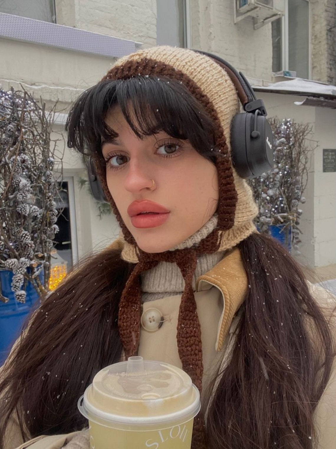 Hand Knit Tie Bonnet, Red Winter Warm Hat, Crochet Balaclava Bonnet ...