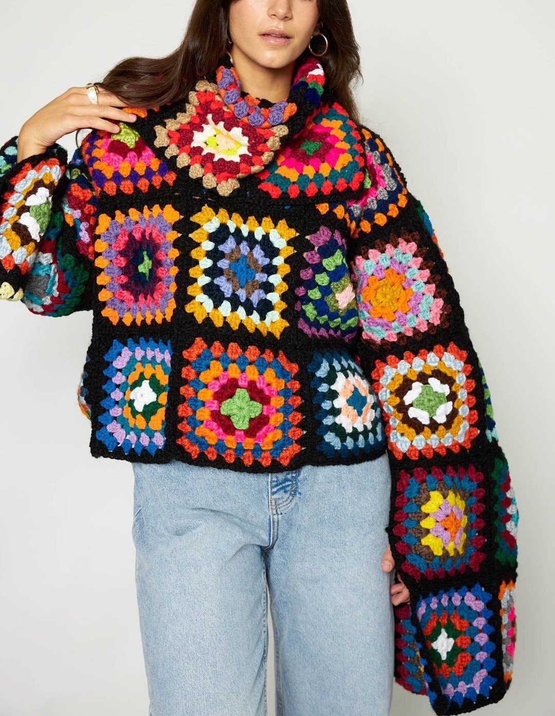 Crochet Turtleneck Sweater Mochi Granny Square Sweater - Etsy