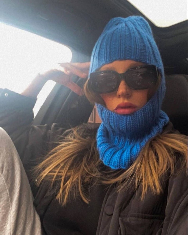 Handknitted Balaclava, Hand Knit Tie Bonnet, Winter Warm Hat, Crochet ...