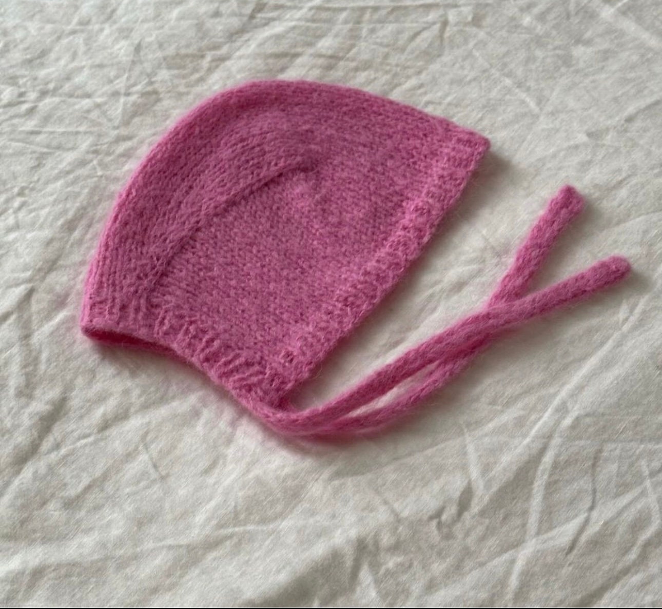 Hand Knit Tie Bonnet, Pink Winter Warm Hat, Crochet Balaclava Bonnet ...
