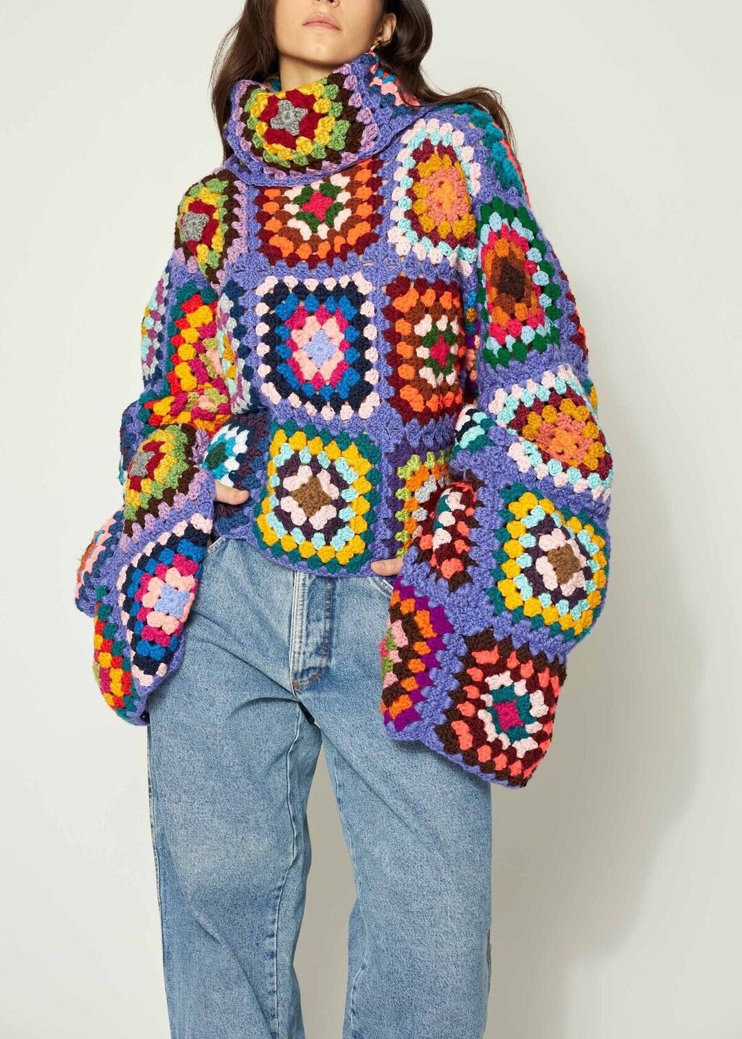 Crochet Turtleneck Sweater Mochi Granny Square Sweater - Etsy