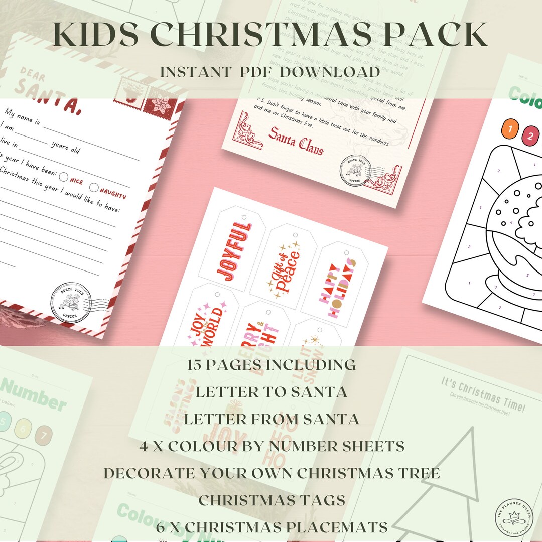 Kids Christmas Pack Instant PDF Download, Letter to Santa, Letter From ...