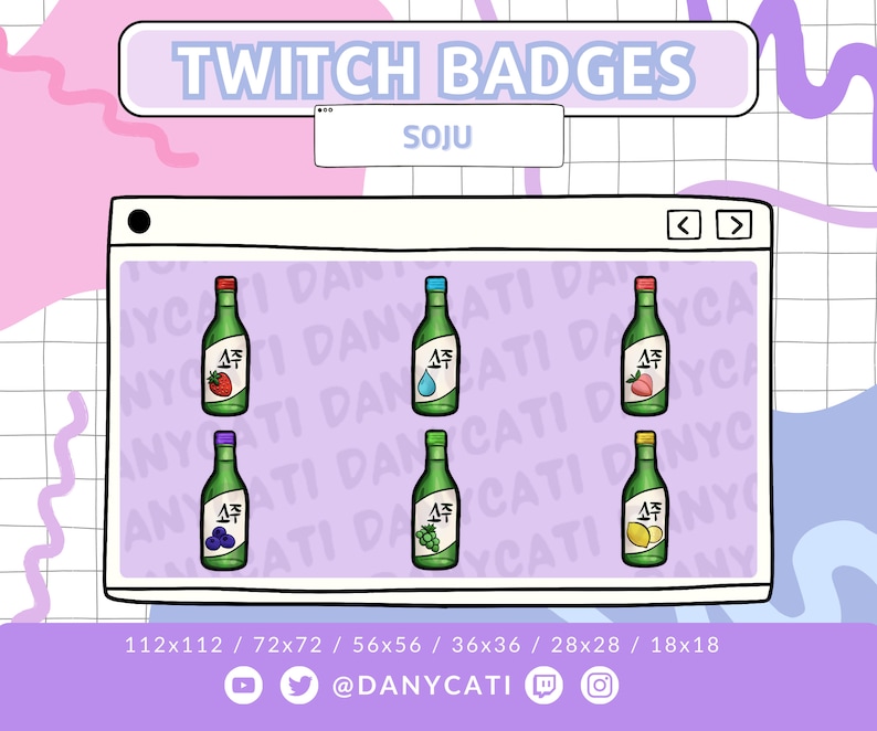 Soju Different Flavors Korean Drink Sub/bit Badge, Emote - Twitch - Etsy
