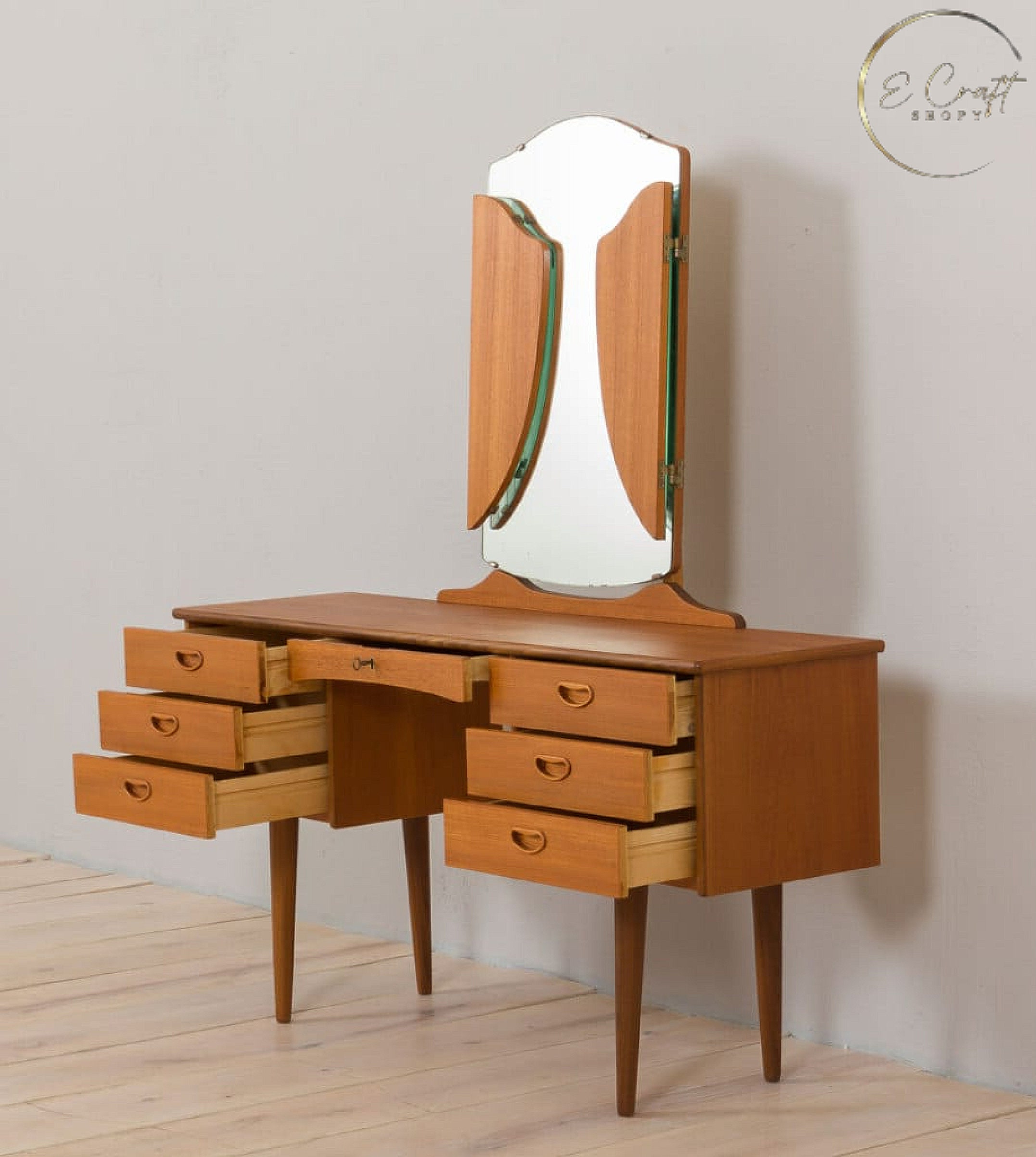 Scandinavian Oak Makeup Vanity Table With Stool, Handcrafted Oak ...