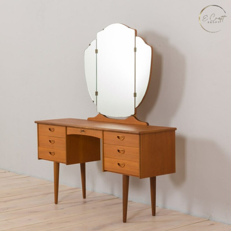 Scandinavian Oak Makeup Vanity Table With Stool, Handcrafted Oak ...