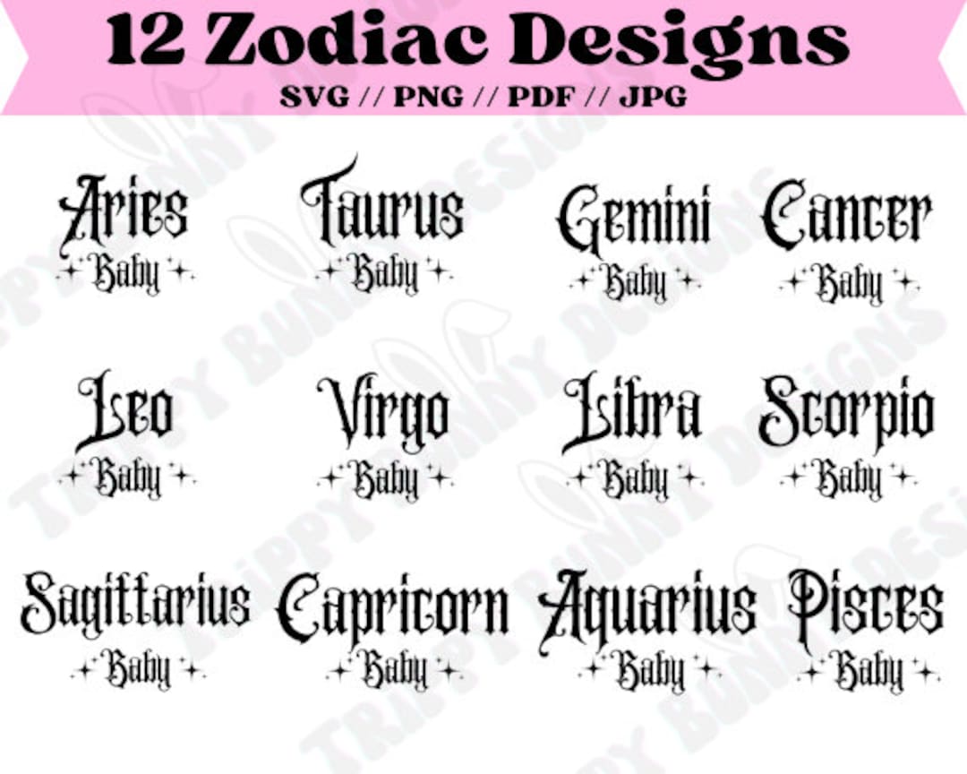 Y2K Astrology Sign SVG Bundle, Zodiac Baby SVG, Y2K Aesthetics, Designs ...