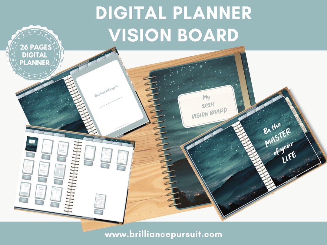Fully Hyperlinked 2024 Digital Vision Board Planner, Vision Board Kit ...