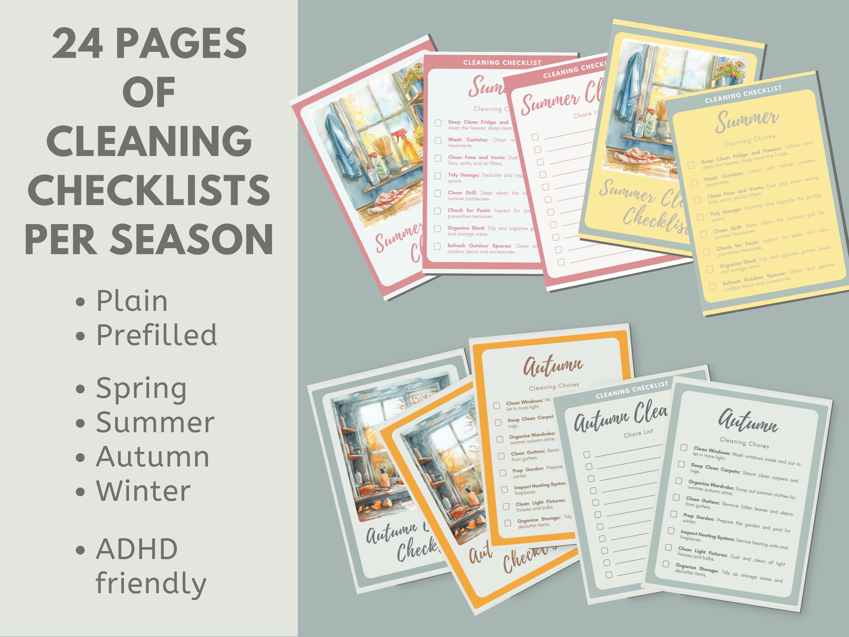 Seasonal Cleaning Checklist Kit: Spring, Summer, Autumn Winter ...