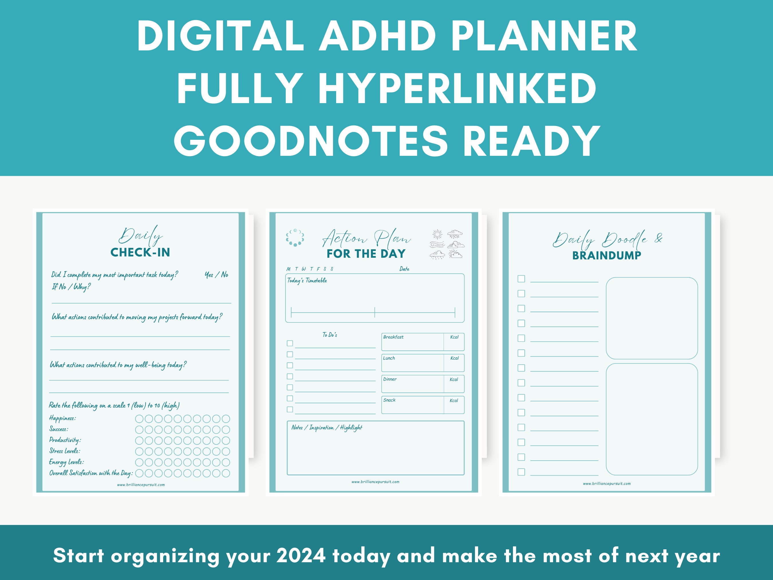 ADHD Digital Planner, Fully Hyperlinked ADHD Planner Adult Undated ADHD ...