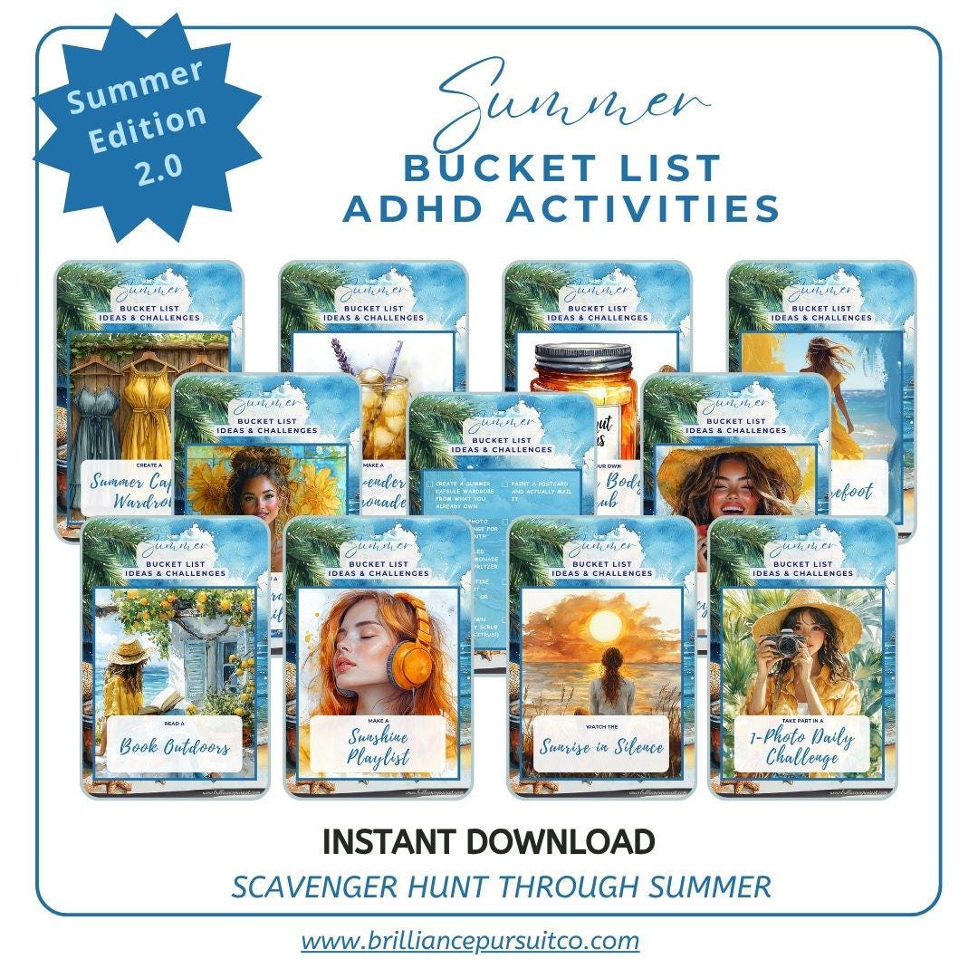 ADHD Summer Bucket List Printable: Monthly Scavenger Hunt Calendar Card ...
