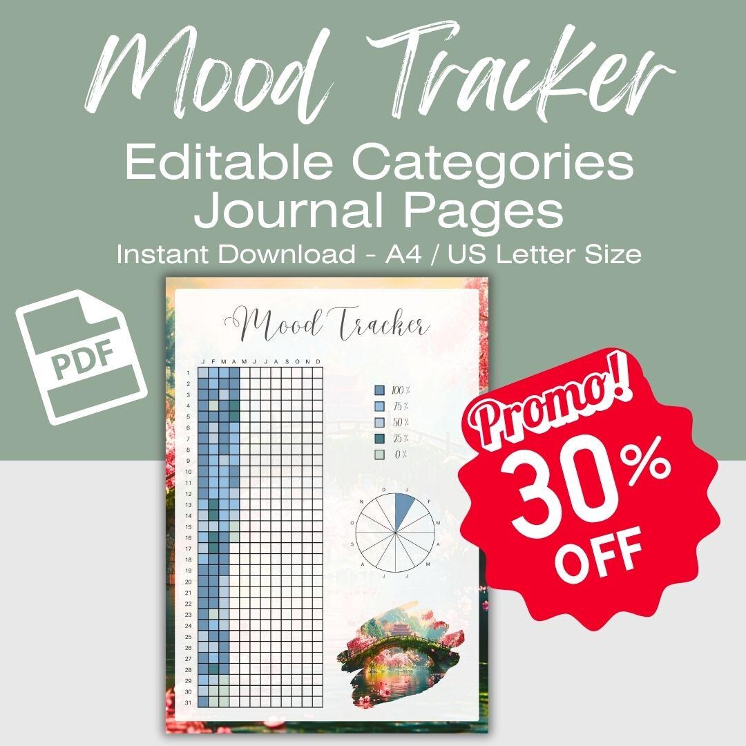 Editable Year-in-pixel Mood Tracker: 5-yearly Charts for Bullet ...