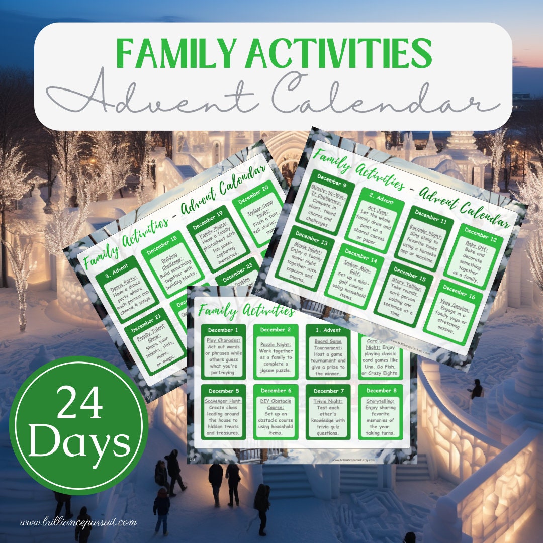 Family Christmas Advent Calendar: 24 Activity Cards (instant PDF ...