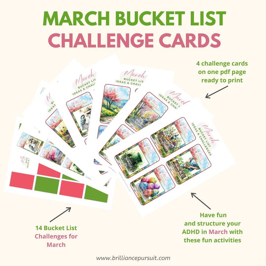 14 Spring Bucket List Challenges, ADHD to Do Ideas, Card Game, March ...