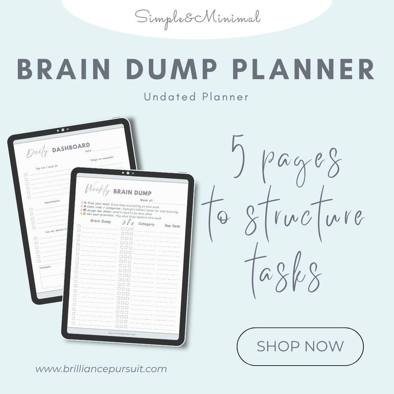 ADHD Brain Dump Planner: Daily Task Tracker PDF (printable/digital ...