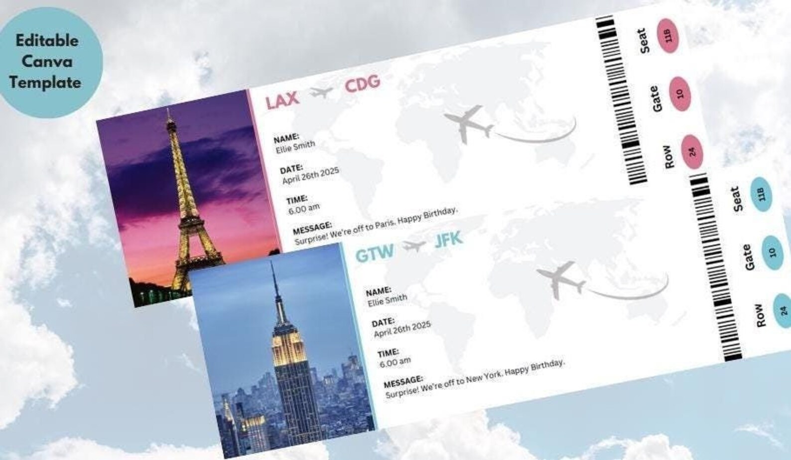 Editable Plane Ticket Template, Plane Surprise Ticket Gift, Digital ...