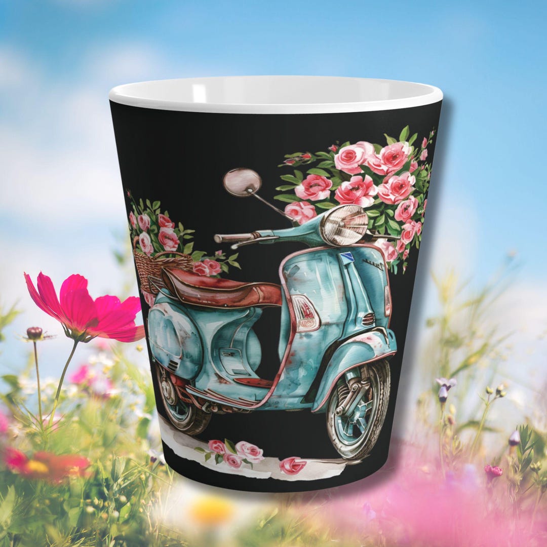 Rose Latte Mug Floral Vespa Coffee Cup Vintage Style Gift for Her - Etsy