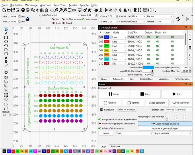 Material Test Card Lightburn Test Pattern Test Grid Cut Cutting Engrave ...