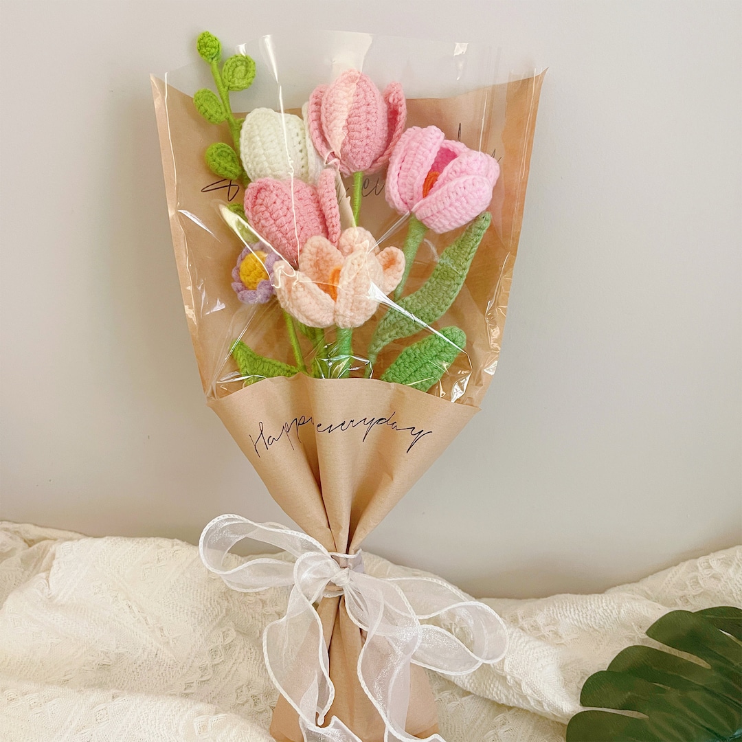 Handcrafted Crochet Flower Bouquet, Tulip, Graduation,eternal Gift of Motherly Love, Girlfriend ...