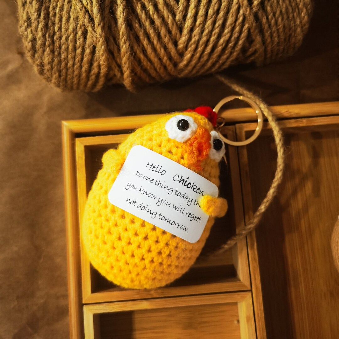 Handmade Crochet Positive Chicken Keychain,set-mini Caring Affirmation ...