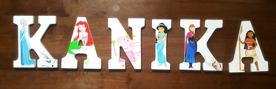 Personalized Hand-painted Wooden Letters – Princess Theme Nursery Decor ...