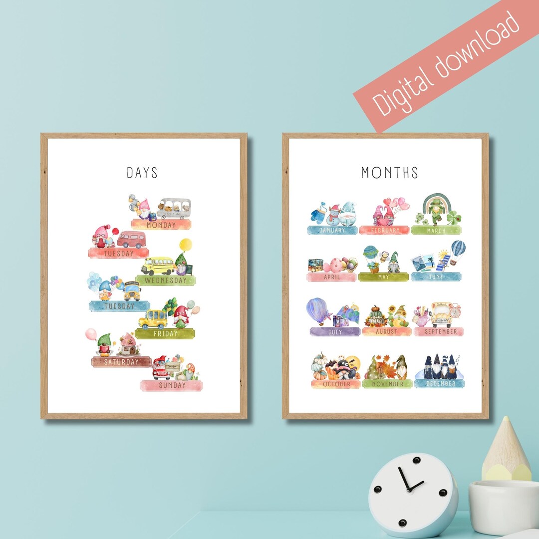 Carteles educativos carteles imprimibles de meses y días - Etsy España