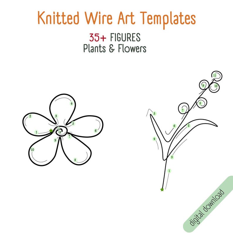Knitted Wire Art Templates: 35 Flower & Plant Figures (PDF Pattern ...