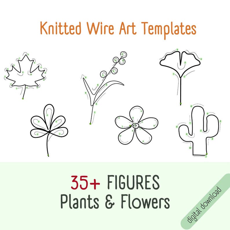 Knitted Wire Art Templates: 35 Flower & Plant Figures (PDF Pattern ...